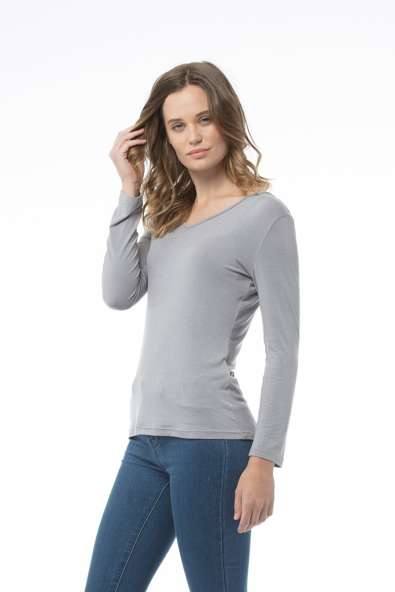 Women's basic top, grey long sleeve top, slim top – KAJA Clothing